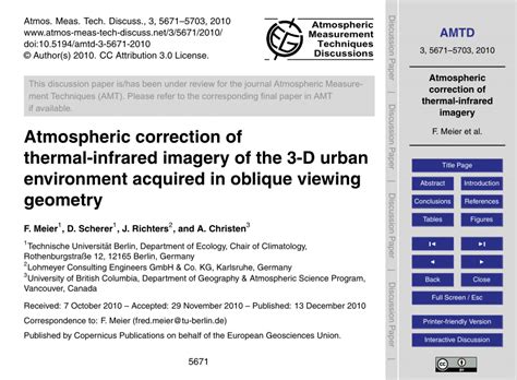 Pdf Atmospheric Correction Of Thermal Infrared Imagery Of The 3 D Urban Environment Acquired