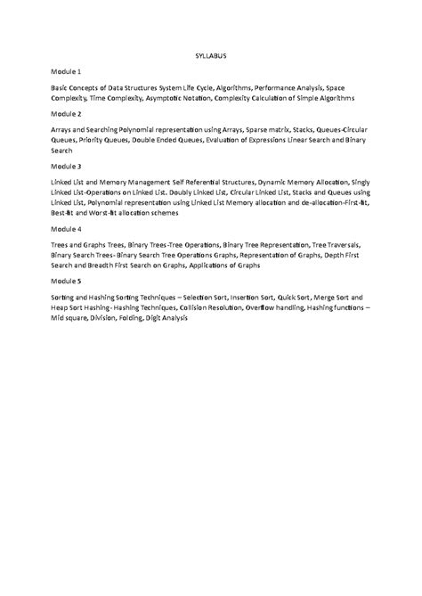 Ds Syllabus Syllabus Module 1 Basic Concepts Of Data Structures