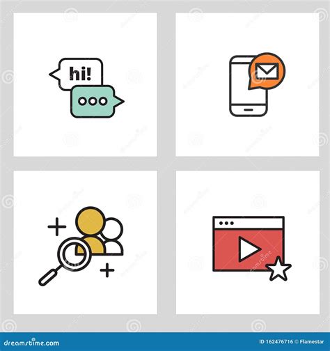 Thin Line Various Social Media Icons Set Stock Vector Illustration Of