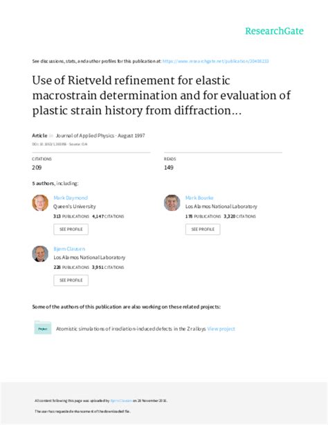 Pdf Use Of Rietveld Refinement For Elastic Macrostrain Determination And For Evaluation Of