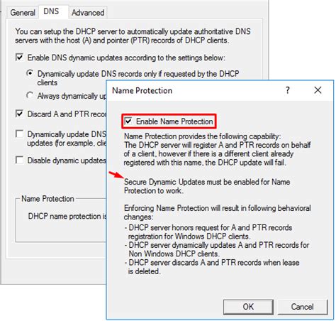 configuring name protection on a dhcp server to prevent name squatting