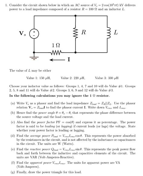 solved consider the circuit shown below in which an ac source of v 2 cos 105Ï‰t kv delivers