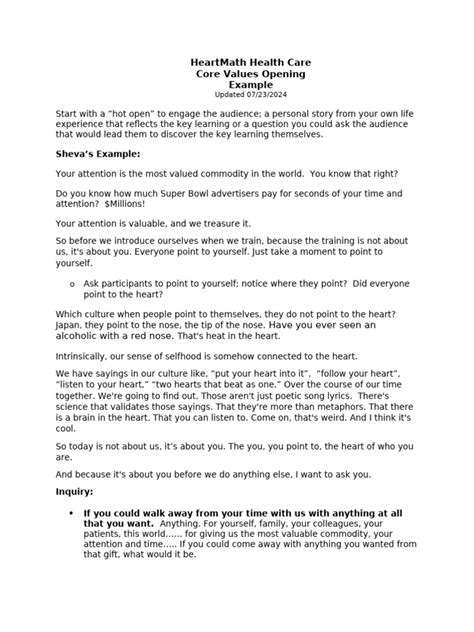 7 24 24 Hmct Health Care Core Values Opening Abreviated Pdf Psychology