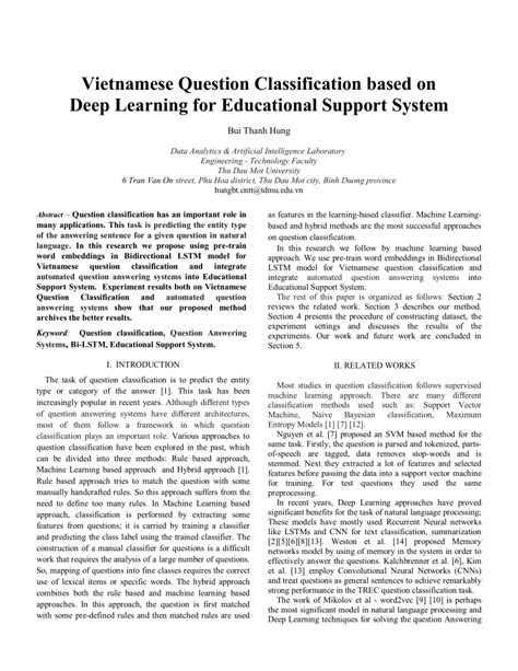 Pdf Vietnamese Question Classification Based On Deep Learning For Educational Support System