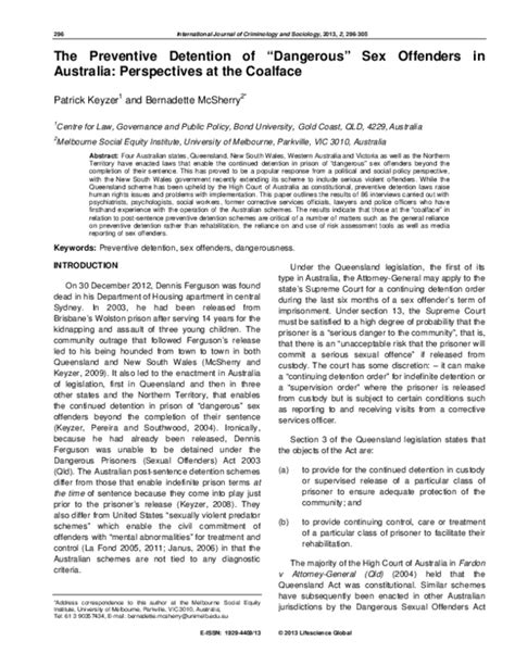 Pdf The Preventive Detention Of “dangerous” Sex Offenders In