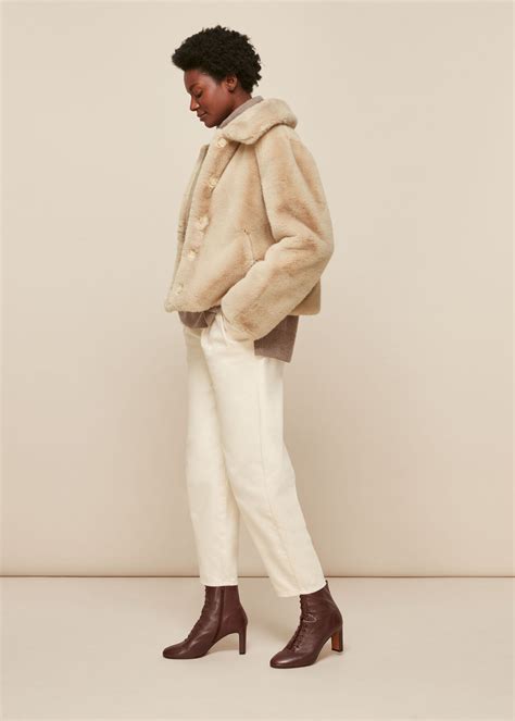 Neutral Short Faux Fur Coat Whistles