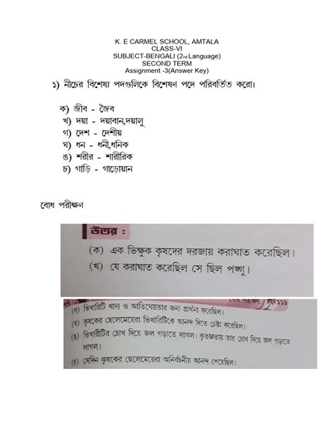 Class Vi Assignment 3 Answer Key Pdf