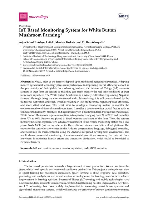 Pdf Iot Based Monitoring System For White Button Mushroom Farming
