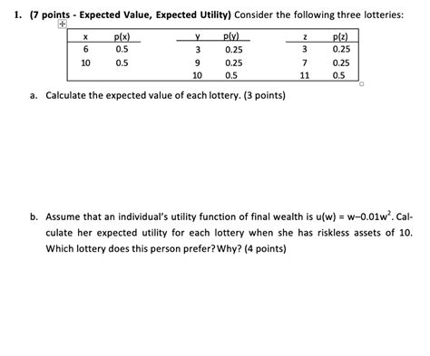 Solved Points Expected Value Expected Utility Chegg Com