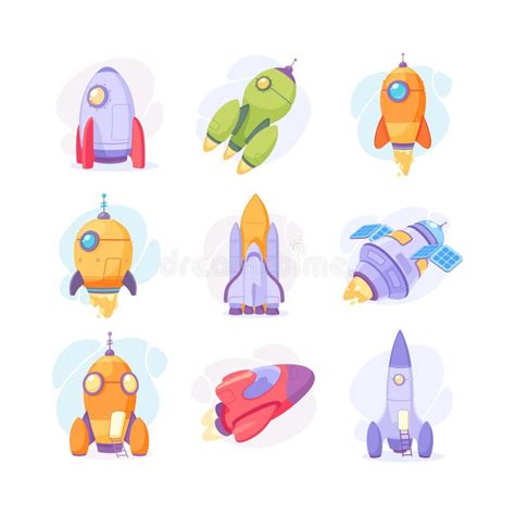 Space Rocket And Shuttle For Cosmos Exploration Vector Set Stock Vector