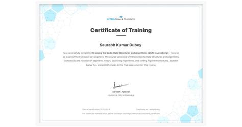 Completed Dsa In Javascript With Internshala Trainings Saurabh Dubey Posted On The Topic