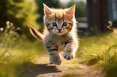 Premium Photo View Of Adorable Kitten Running Outdoor