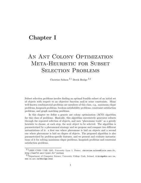 pdf an ant colony optimization meta heuristic for subset selection problems