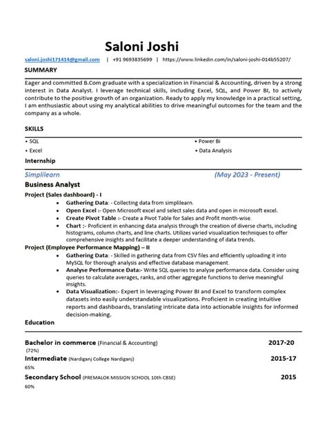 Saloni Joshi Data Analyst Resume Pdf