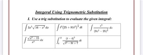 Solved Integeral Using Trignometric Substitution I Use A