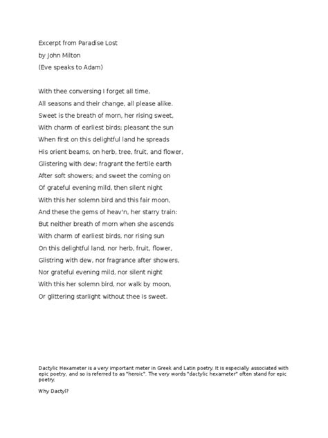 Excerpt From Paradise Lost Pdf Metre Poetry Literary Theory