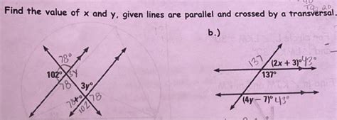 Solved Find The Value Of X And Y Given Lines Are Parallel Chegg