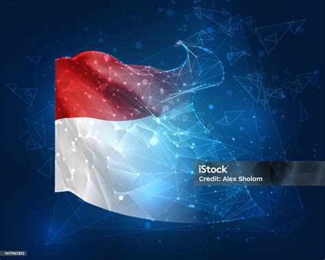 모나코 인도네시아 Hud 인터페이스와 파란색 배경에 벡터 3d 플래그 3차원 형태에 대한 스톡 벡터 아트 및 기타 이미지 3