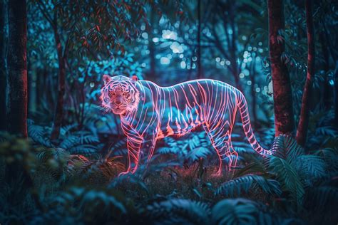 호랑이의 네온 홀로그램 Ai 생성 이미지