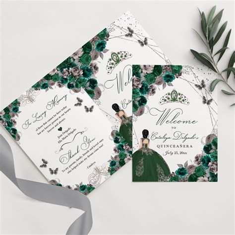 EDITABLE Program Template Emerald Green Silver Floral Etsy