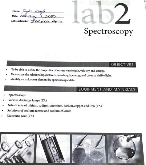 Lab 2 Spectroscopy Name ¥ Date ~ J Lab Instructor Snod Ryof I