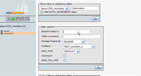 Rename A Database Table With Phpmyadmin Kb