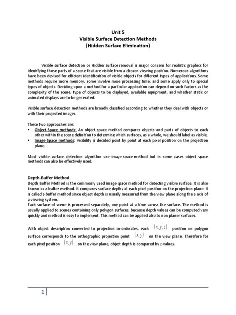 Unit 5 Visible Surface Detection Methods Pdf Image Processing Computer Graphics