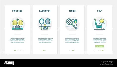 Sport Equipment Vector Illustration Ux Ui Onboarding Mobile App Page Screen Set With Line Golf