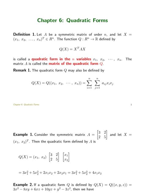 Characterizing Quadratic Forms Through Matrix Properties Pdf Matrix Mathematics Matrix