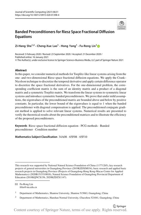 Banded Preconditioners For Riesz Space Fractional Diffusion Equations Request Pdf