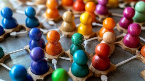 Colorful Wooden Figures Interconnected In A Network Stock Illustration Illustration Of Global