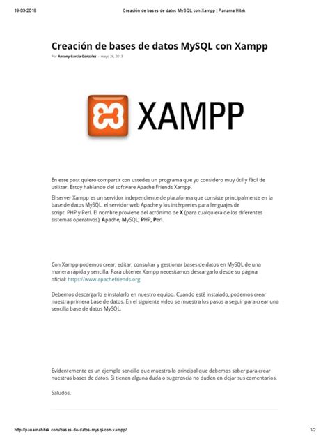 Creación De Bases De Datos Mysql Con Xampp Pdf Pdf Php Mi Sql