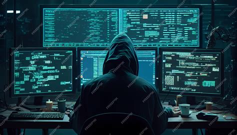 Premium Photo Cyber Criminal Hacking System At Monitors Hacker Ai