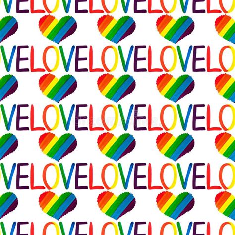 Seamless Pattern Handwritten Word Love And Hearts Lgbt Rainbow Colors