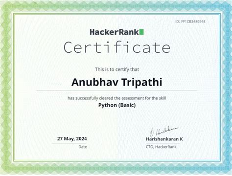 anubhav tripathi on linkedin python programming certification hackerrank coding developer…