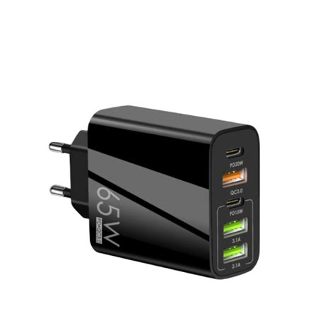 W Dual PD Type C X USB Multi Port Charger With A USB To Type C Data Cable EU Plug Black