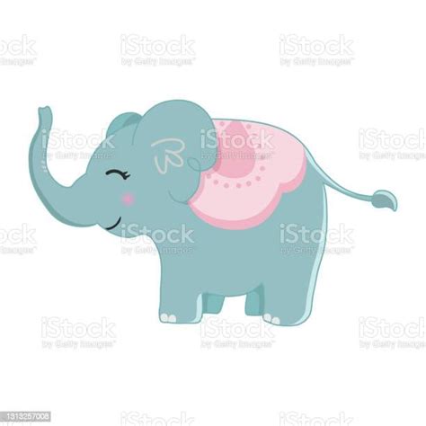 푸른 코끼리 귀여운 캐릭터 다채로운 벡터 일러스트레이션 만화 스타일 흰색 배경에 격리 디자인 책 스티커 카드 포스터 옷에 대한 일러스트레이션 귀 부분에 대한 스톡 벡터 아트