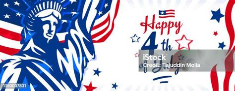 7월 4일 해피 손으로 그린 스타와 미국의 자유의 자유를 축하하는 트렌디한 미국 의 국기와 자유의 여신상을 흔들며 0명에 대한 스톡 벡터 아트 및 기타 이미지 Istock