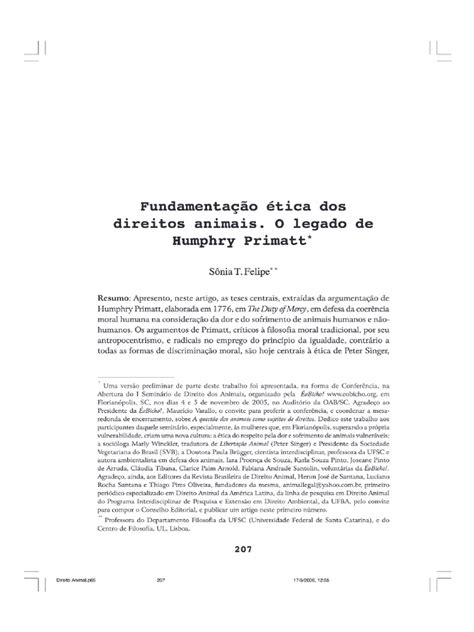 Fundamentação Ética Dos Direitos Animais O Legado De Humphry Primatt Pdf
