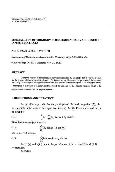 PDF Summability Of Trigonometric Sequences By Sequence Of Infinite