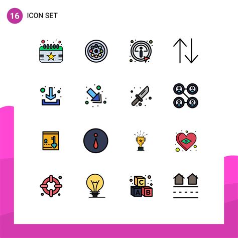 16 User Interface Flat Color Filled Line Pack Of Modern Signs And