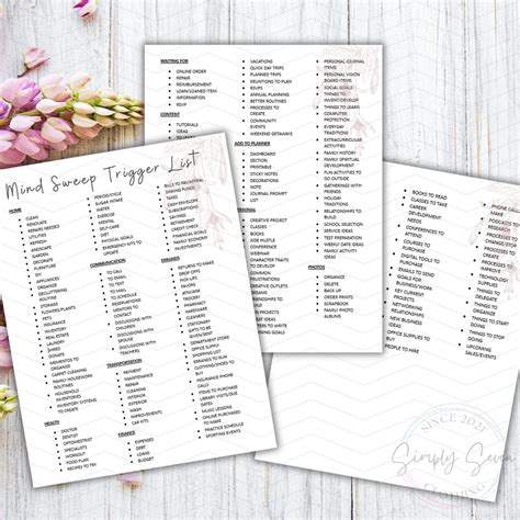 Printable Mind Sweep Trigger List Mind Sweep List Brain Dump List Brain Dump Trigger List