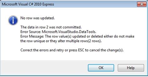 No Row Was Deleted Updated Error With SQL Server In C Winforms Stack Overflow
