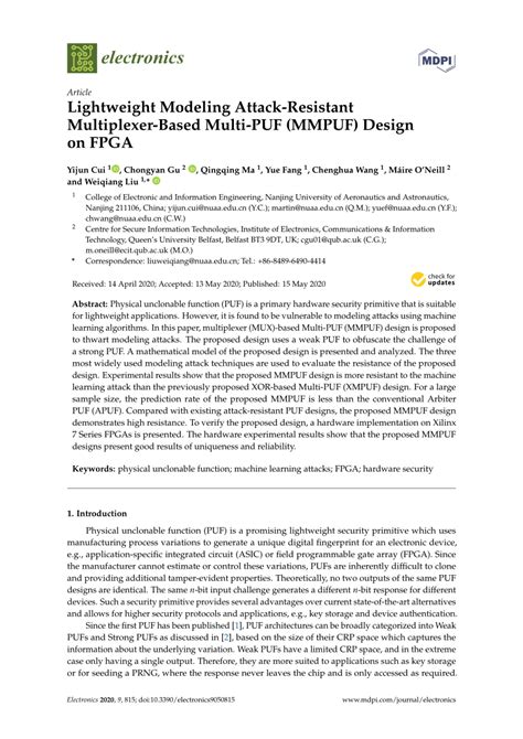 Pdf Lightweight Modeling Attack Resistant Multiplexer Based Multi Puf