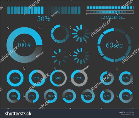 Futuristic Progress Loading Bar Set Indicators Stock Vector Royalty Free 1071572888