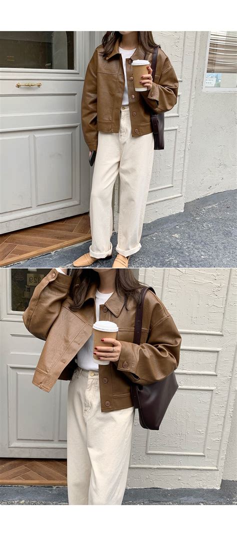 Sta84 스타팔사 Nu077 아방 크롭핏 레더 카라 자켓