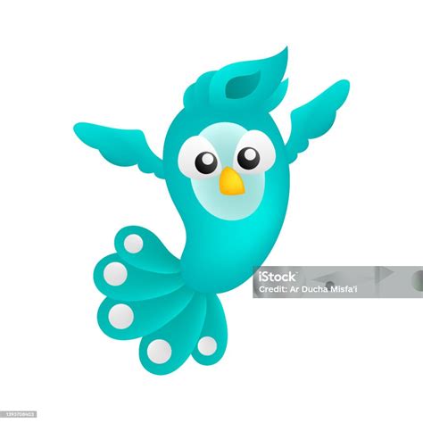 아름다운 꼬리로 날아 다니는 공작 마스코트 낙서 아이콘 이미지 카와이 3차원 인쇄에 대한 스톡 벡터 아트 및 기타 이미지 3차원 인쇄 3차원 형태 공작새 Istock