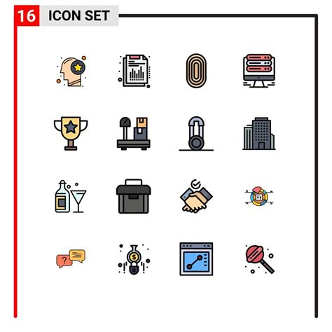 Group Of 16 Flat Color Filled Lines Signs And Symbols For Web Server Report Monitor Ornamental