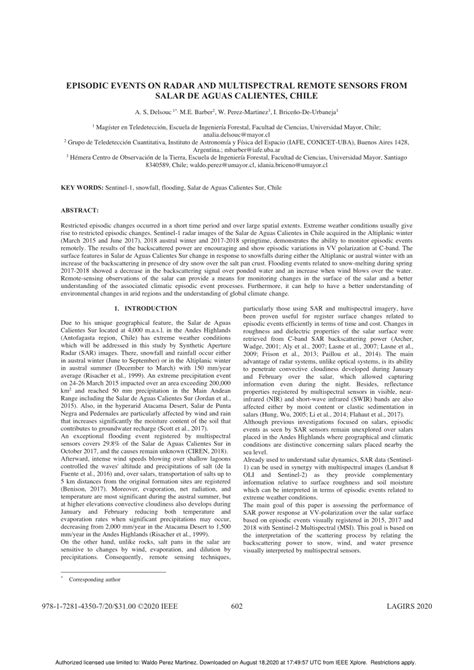 Pdf Episodic Events On Radar And Multispectral Remote Sensors From Salar De Aguas Calientes Chile