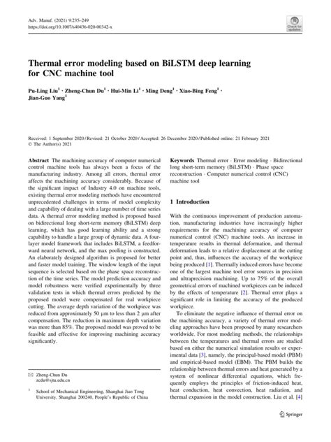 Thermal Error Modeling Based On Bilstm Deep Learning For Cnc Machine Tool Pdf Artificial